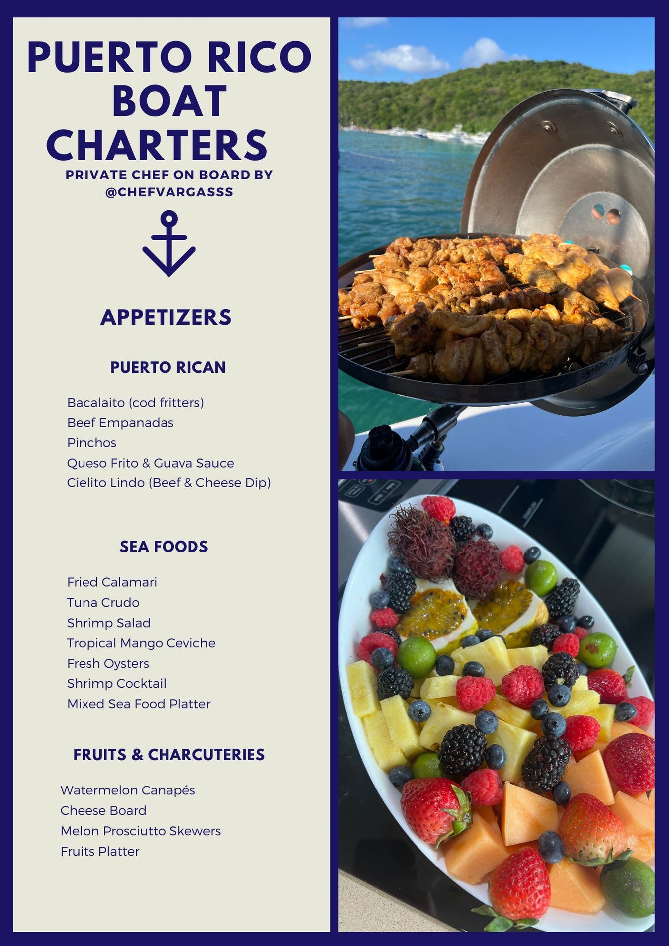 Catering Menu / Chef – puertoricoboatcharters